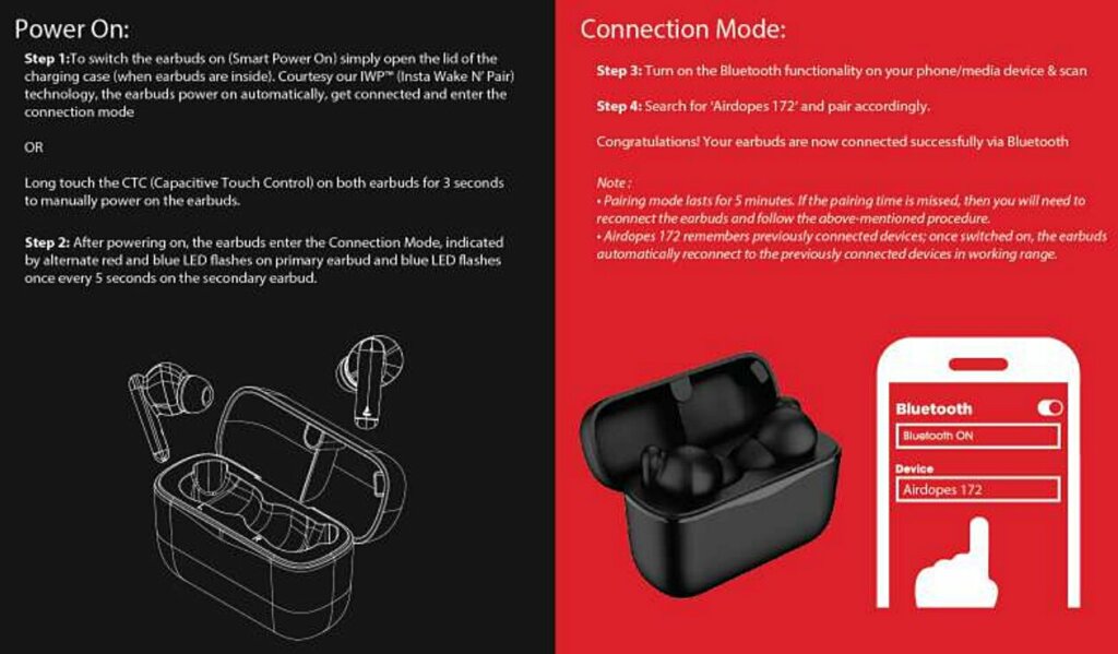 boAt Airdopes 172 Manual | Pairing & Charging Instructions